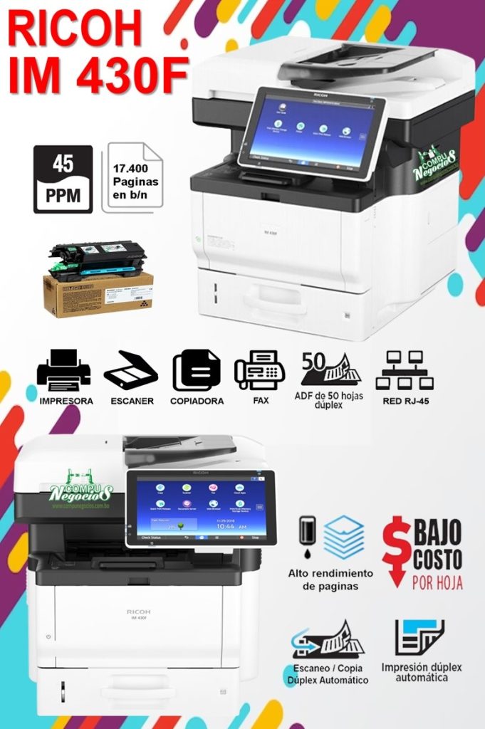 MULTIFUNCION RICOH IM 430F OFICIO LASER NEGRO – CompuNegocios